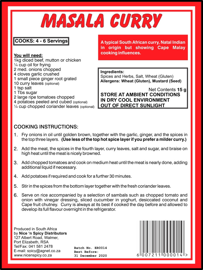 Nice 'n Spicy Masala Curry Sachet – The Savanna